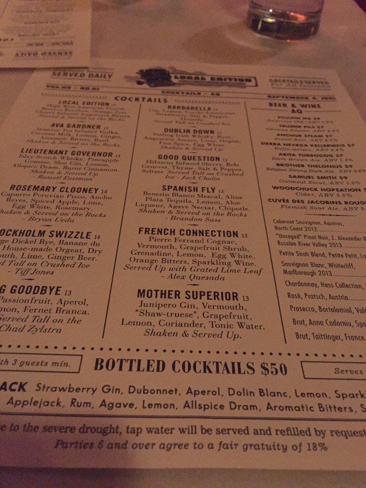 Menu at Local Edition pub & bar, San Francisco
