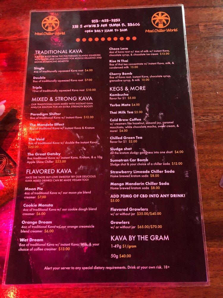 Menu at Mad Chiller World pub & bar, Tampa