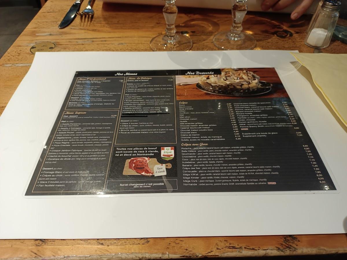 Menu au LA FABRIQUE restaurant, Tourville-la-Rivière