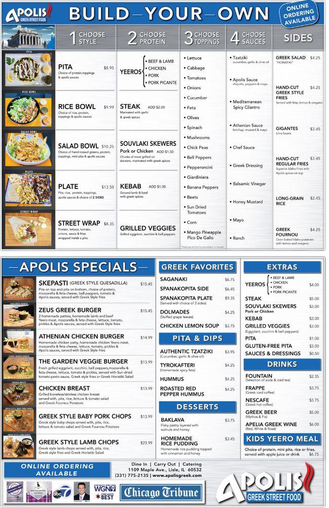 Menu at Apolis Greek Street Food restaurant, Lisle