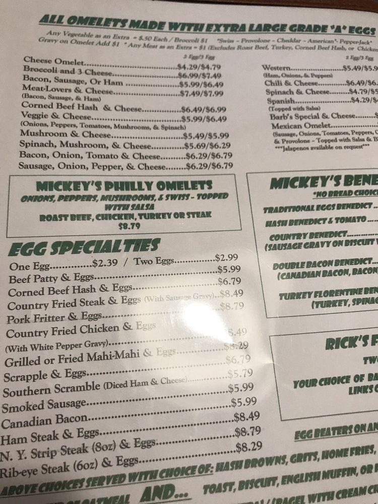 Menu at Mickey's Restaurant, Fort Pierce