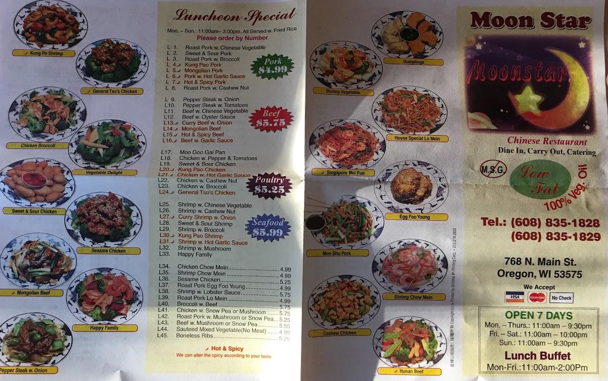 Menu at Moonstar Restaurant, Oregon