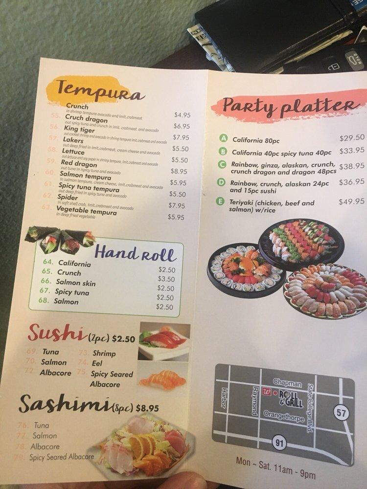 Menu at Roll & Grill restaurant, Fullerton