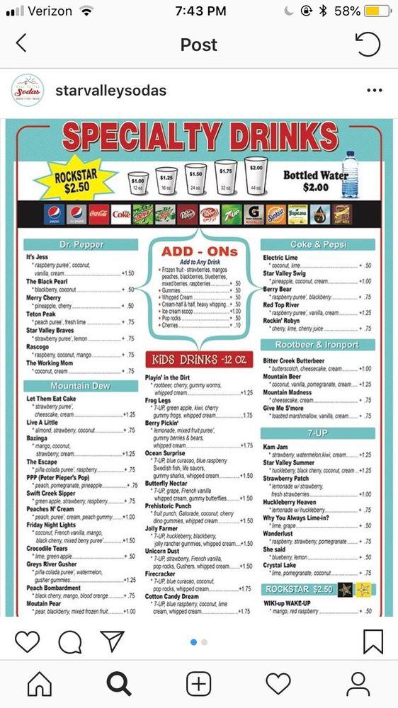 Menu at Star Valley Soda pub & bar, Afton