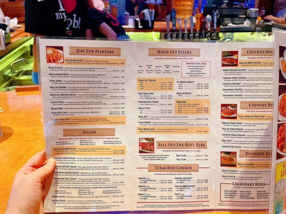 Menu at Texas Roadhouse steakhouse, El Cajon