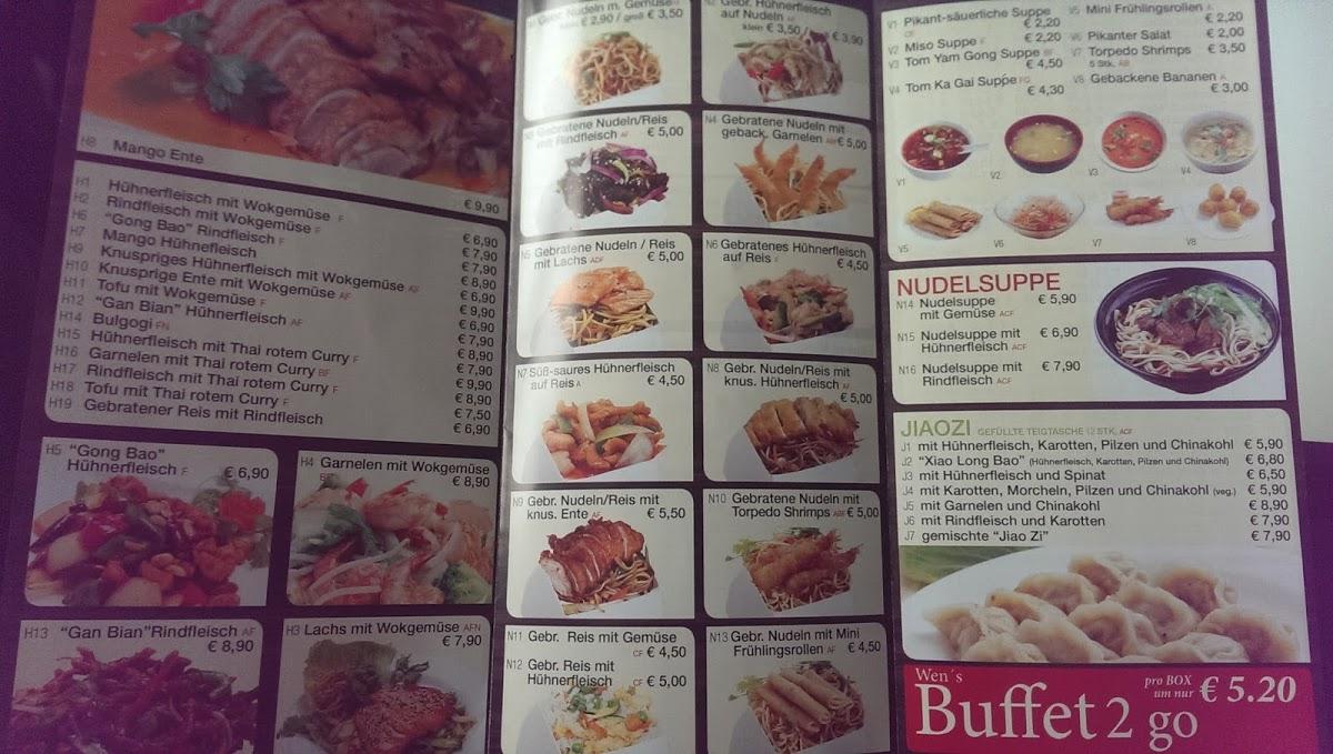 Menu at Wen's Nudeln restaurant, Vienna