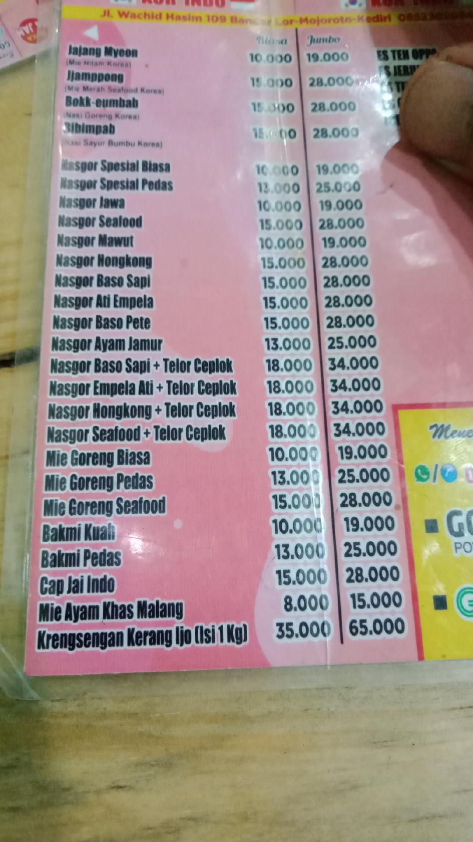 Carta de bakso dan mie ayam khas malang dan Aneka nasi goreng mie ...