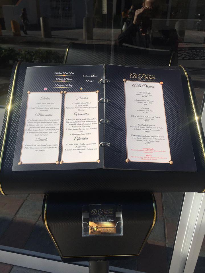Menu at Al Pacino pub & bar, Fuengirola