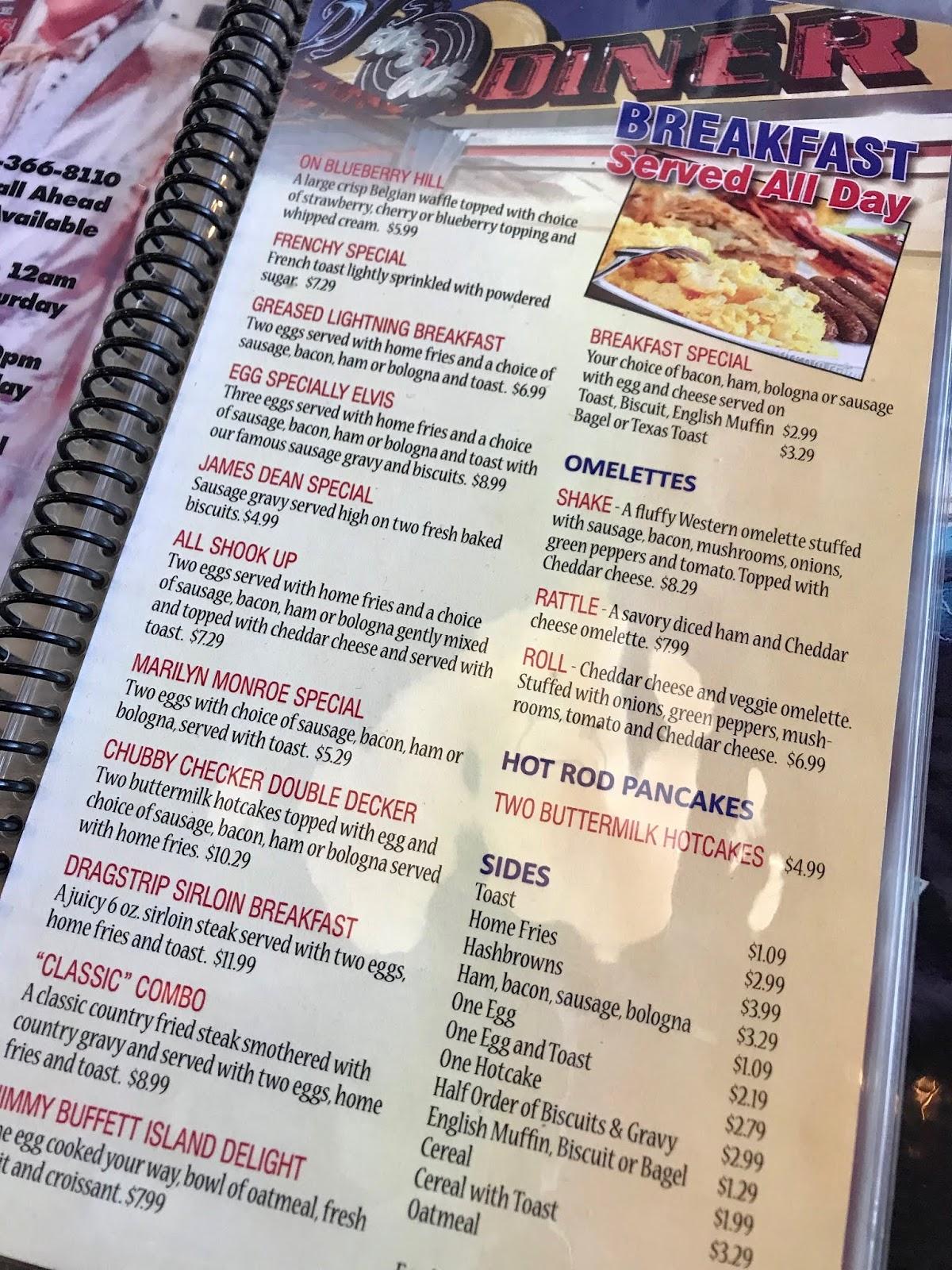 Menu at DJ's 50'S & 60'S Diner restaurant, Fairmont