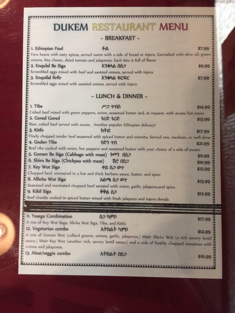 Menu at Dukem Restaurant and Market, Burien
