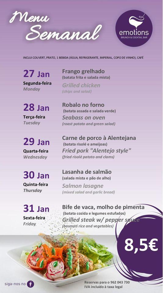 Menu at Emotions pub & bar, Olhão