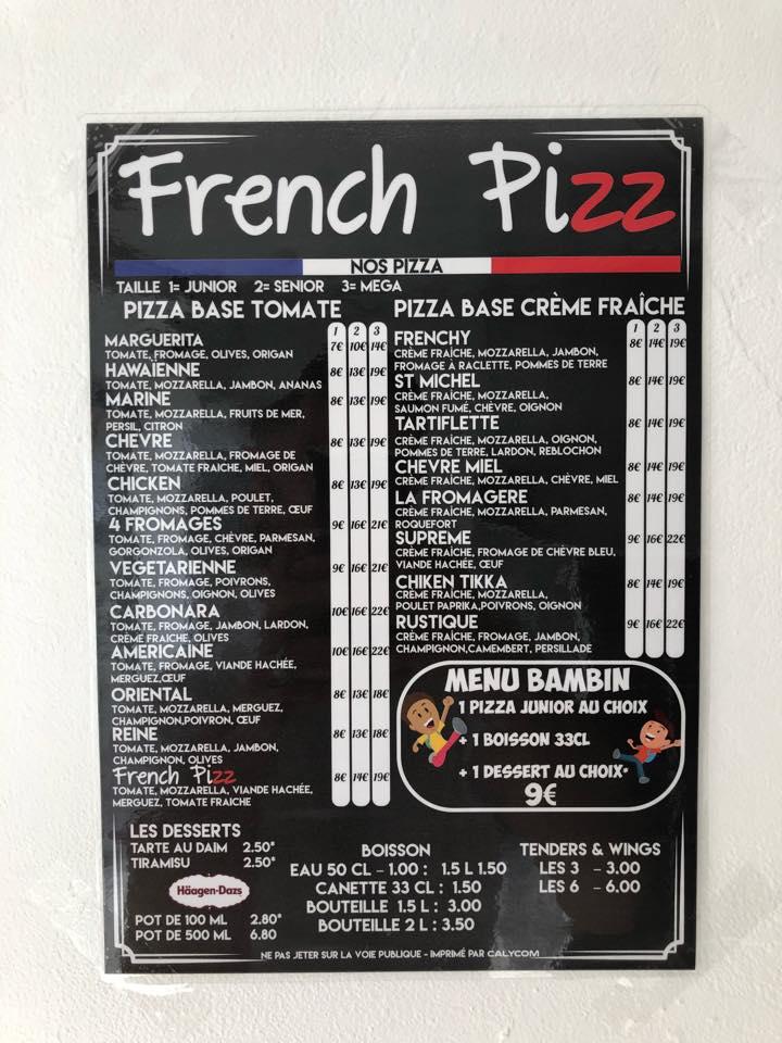 Menu au French pizz pizzeria, Malaunay