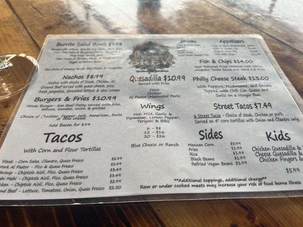 Menu at Hiawassee Brew pub & bar, Hiawassee