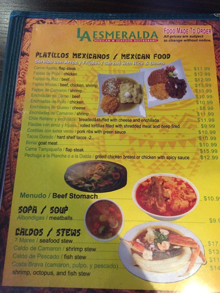 Menu at La Esmeralda Mexican and Seafood Restaurant, Santa Clarita