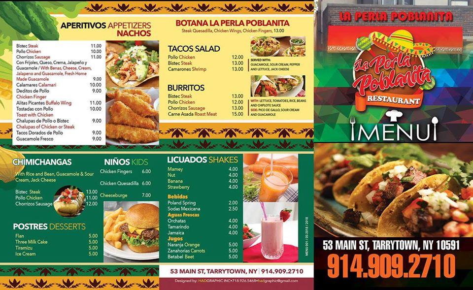 Menu at Taqueria La Perla Poblanita restaurant, Tarrytown
