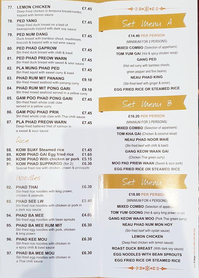Menu at Thai By Night restaurant, Poulton-le-Fylde, 3-5 Tithebarn St
