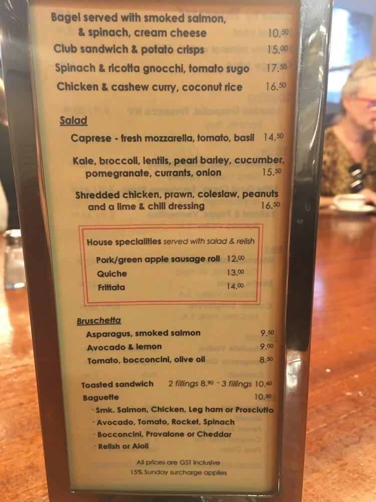 Menu at The Journal Cafe, Melbourne