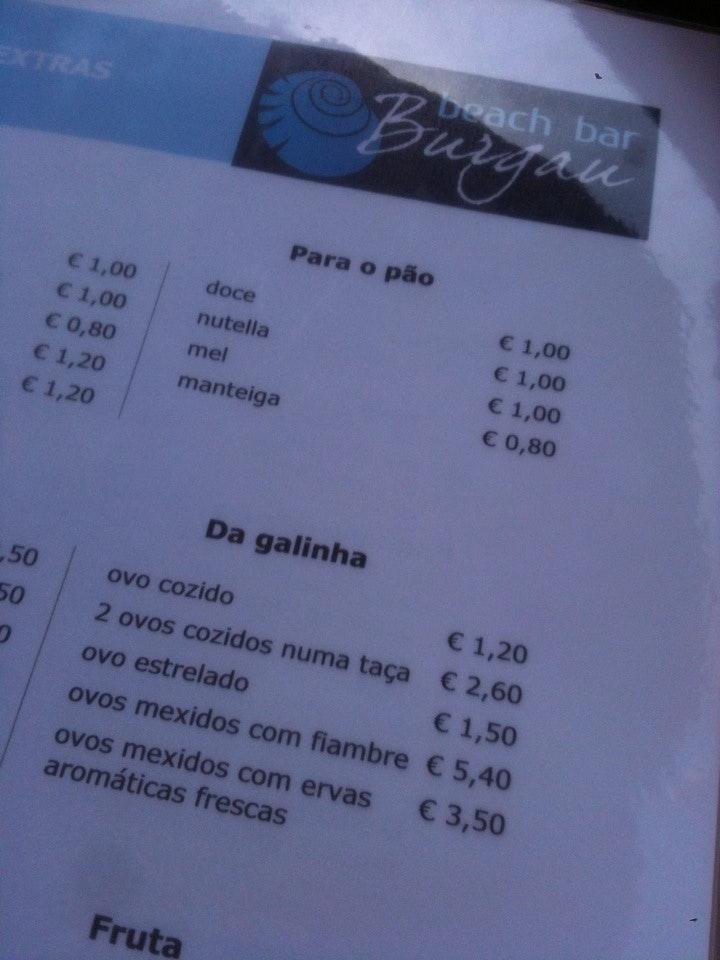 Menu at Beach Bar Burgau, Budens