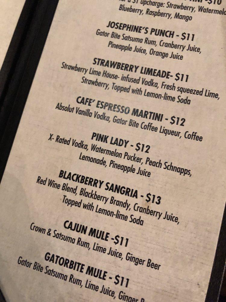 Menu at Cafe Josephine, Sunset