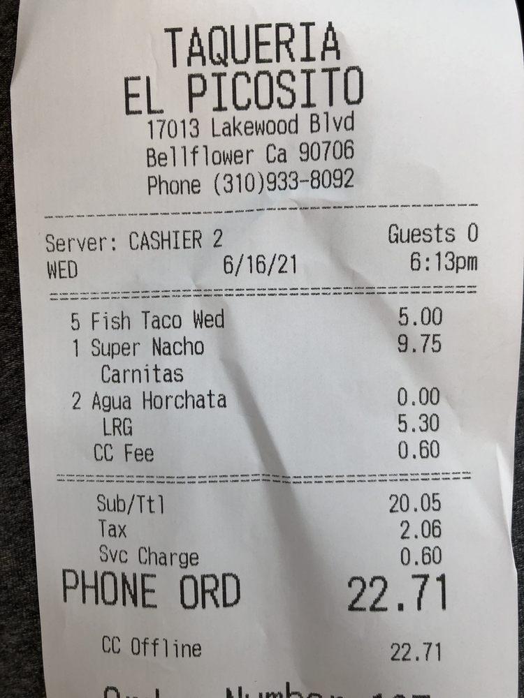 Menu at El Picosito restaurant, Bellflower
