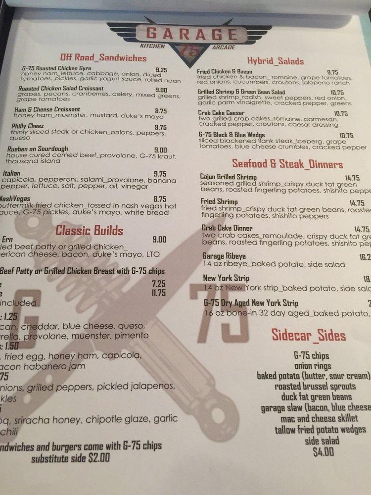 Menu at Garage 75 pub & bar, Charleston, Folly Rd # G