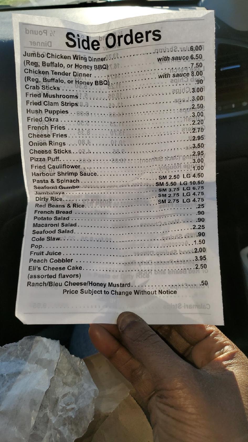 Menu at Harbour Point Shrimp House restaurant, Burnham