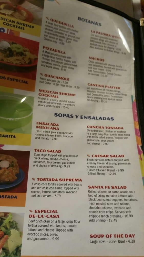 Menu at La Paloma Mexican Restaurant, La Verne