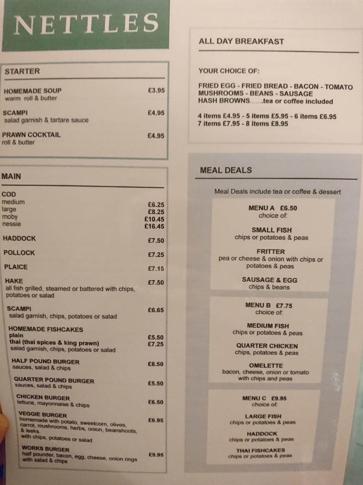 Menu at Nettles in Helston restaurant, Helston