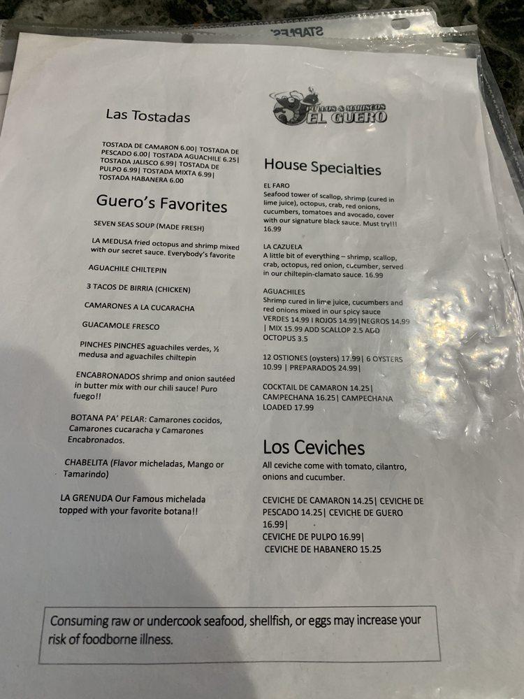 Menu at Pollos y Mariscos El Guero pub & bar, Nampa
