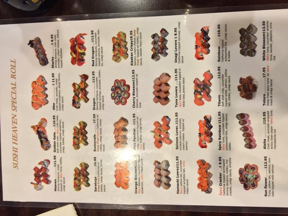 Menu at Sushi Heaven restaurant, Saratoga