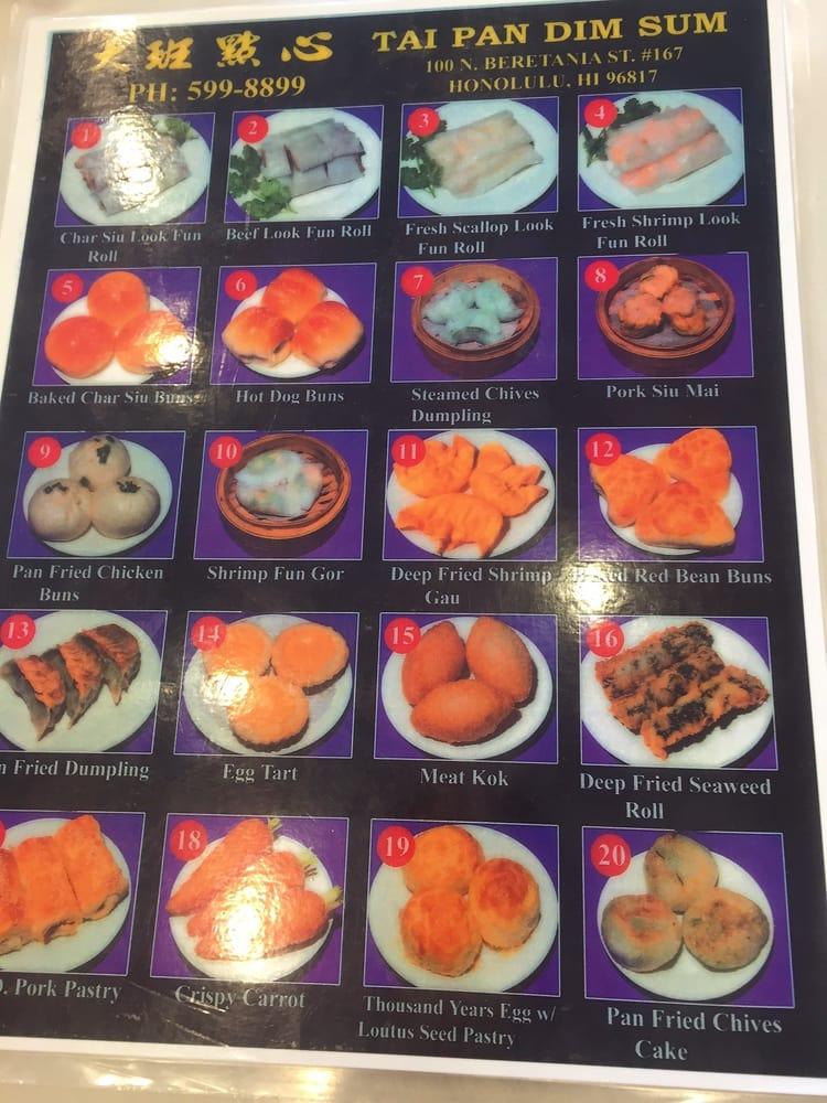 Menu at Tai Pan Dim Sum restaurant, Honolulu