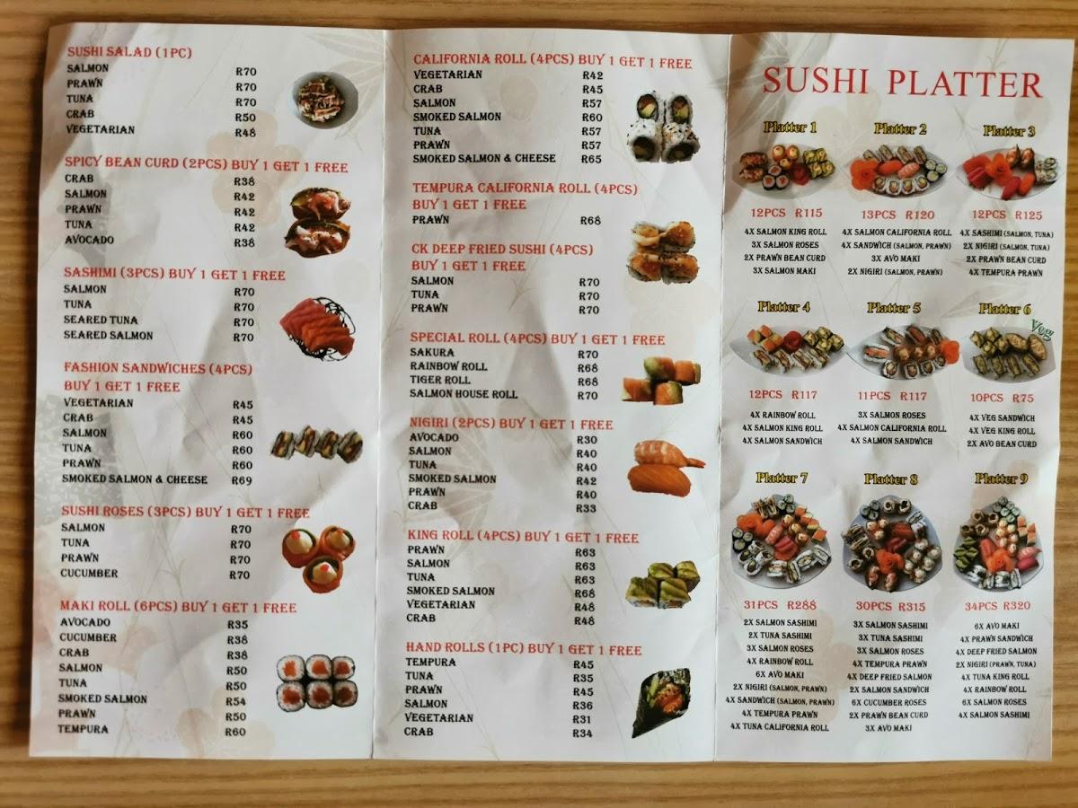 Carta del restaurante CK Sushi, Sandbaai, engen convenience station