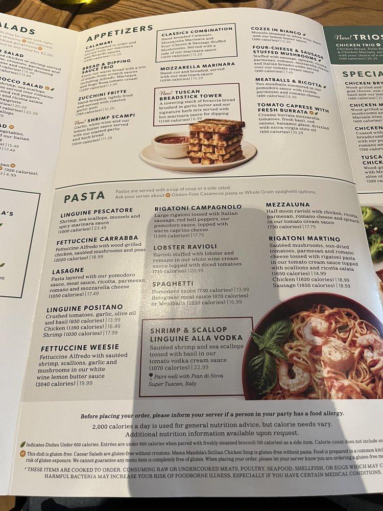 Carta del pub y bar Carrabba's Italian Grill, Lutz