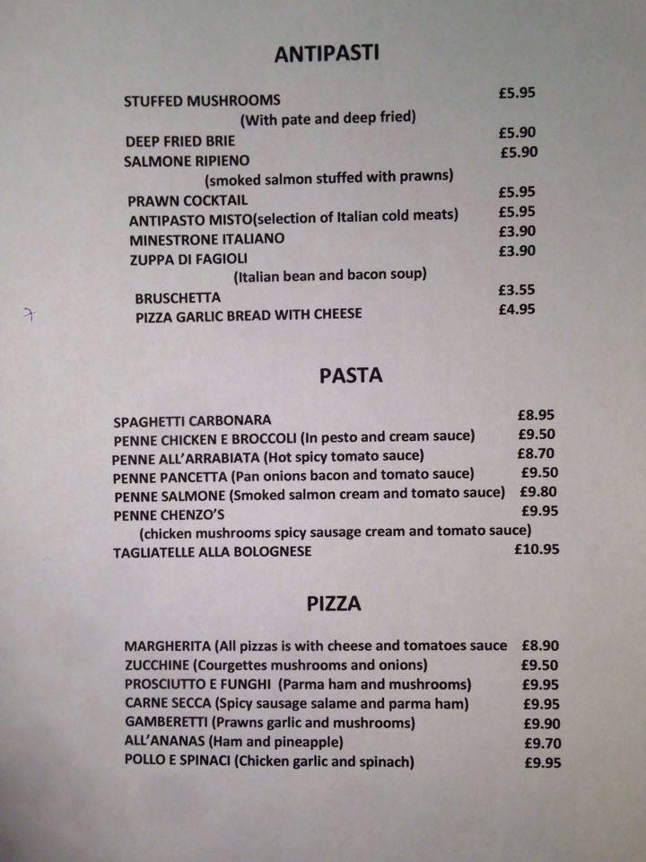 Menu at Chenzo's Restaurant, Uphall