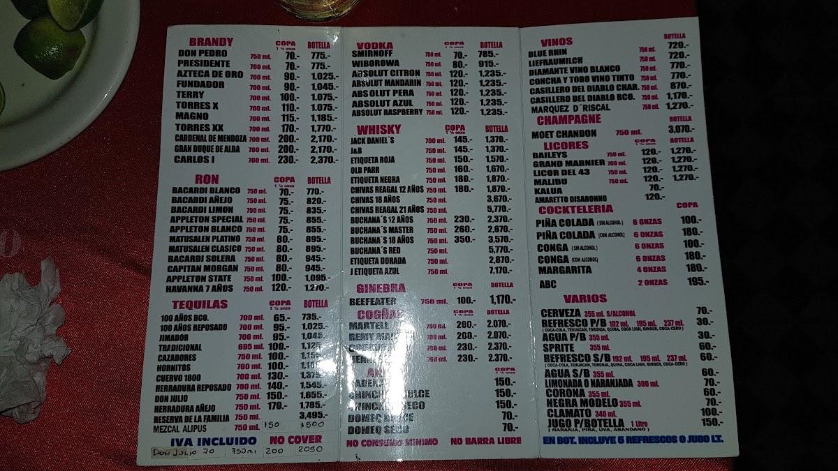 Menu at Club San Luis, Mexico City