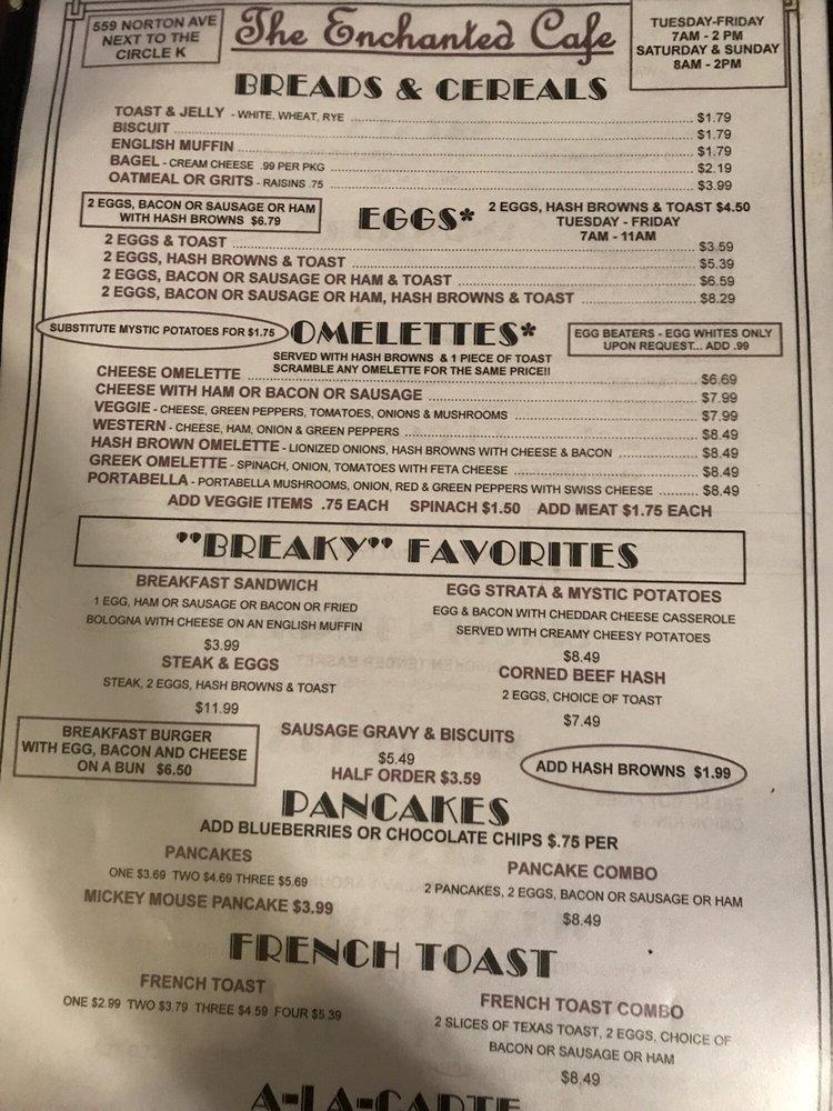 Menu at Enchanted Café cafe, Barberton