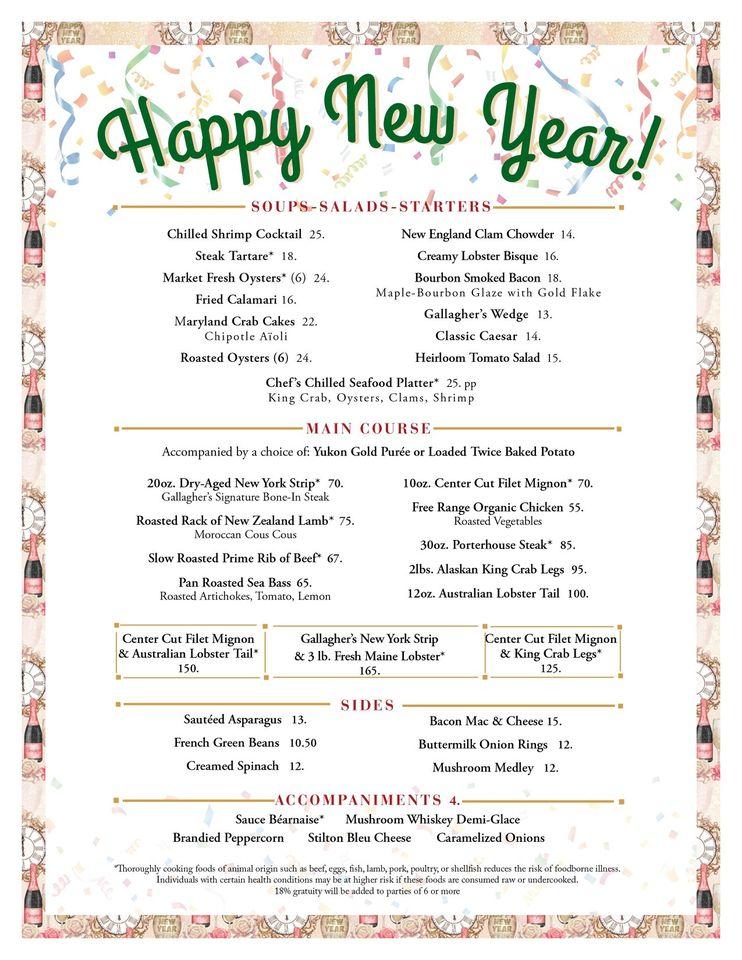 Menu at Gallagher's Steakhouse, Las Vegas