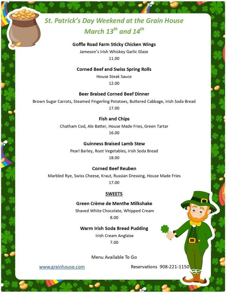 Menu at Grain House pub & bar, Bernards