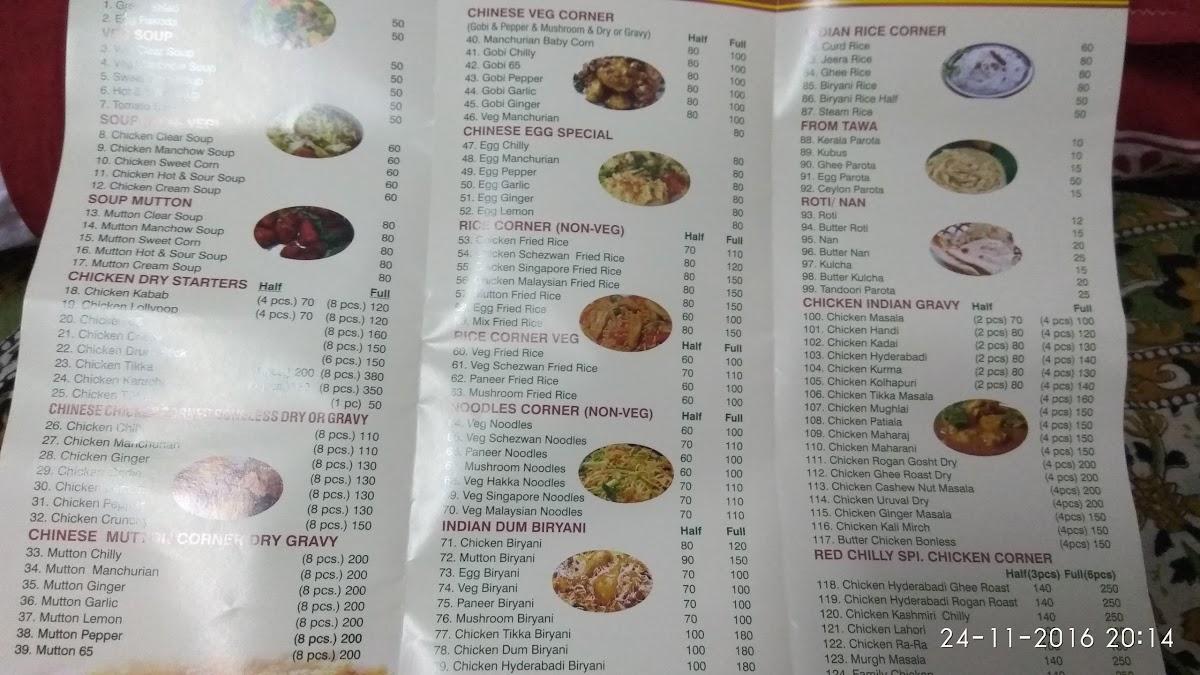 Menu at Green Chilli Hut, Mangaluru