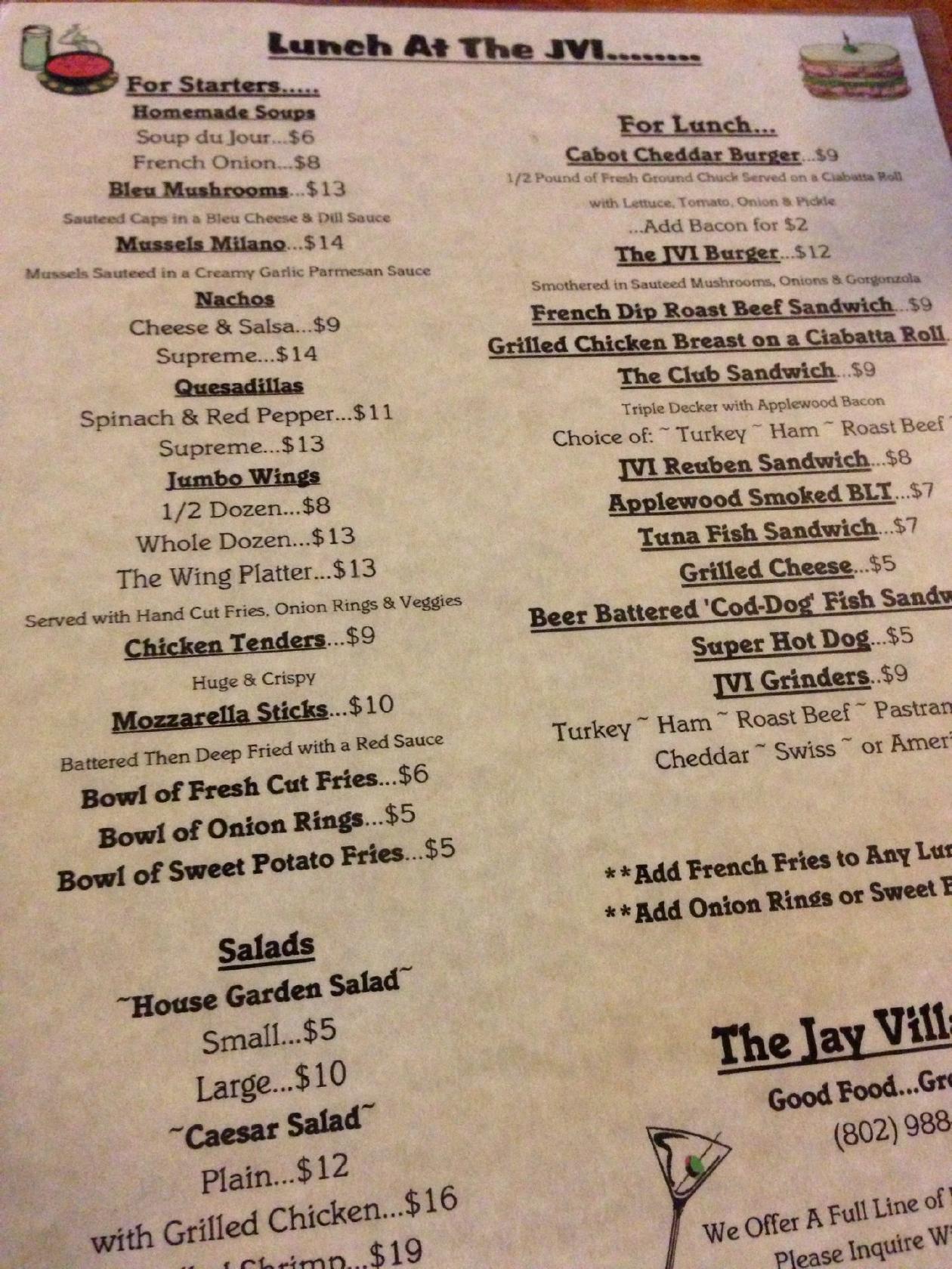 Menu at Jay Village Inn & Restaurant, Jay