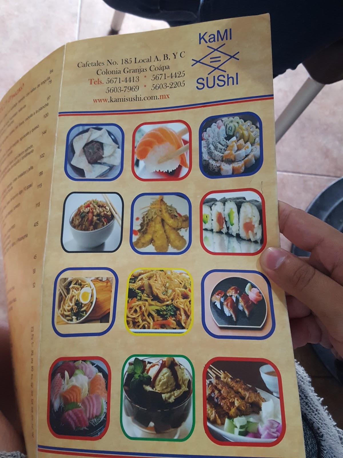 Carta del restaurante Kami Sushi., Ciudad del México