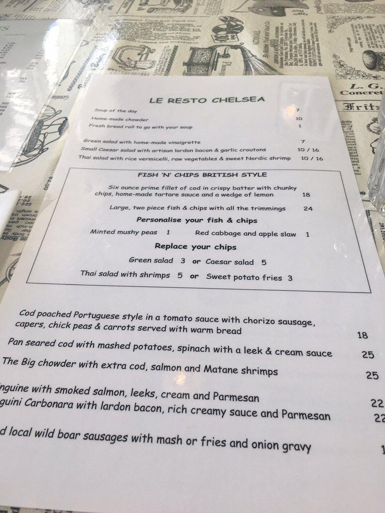 Menu at Le Resto Chelsea restaurant, Chelsea