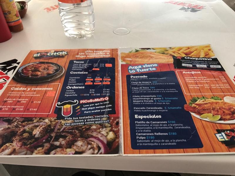 Carta del restaurante Mariscos El Chak, Morelia, Laguna del Parras 52