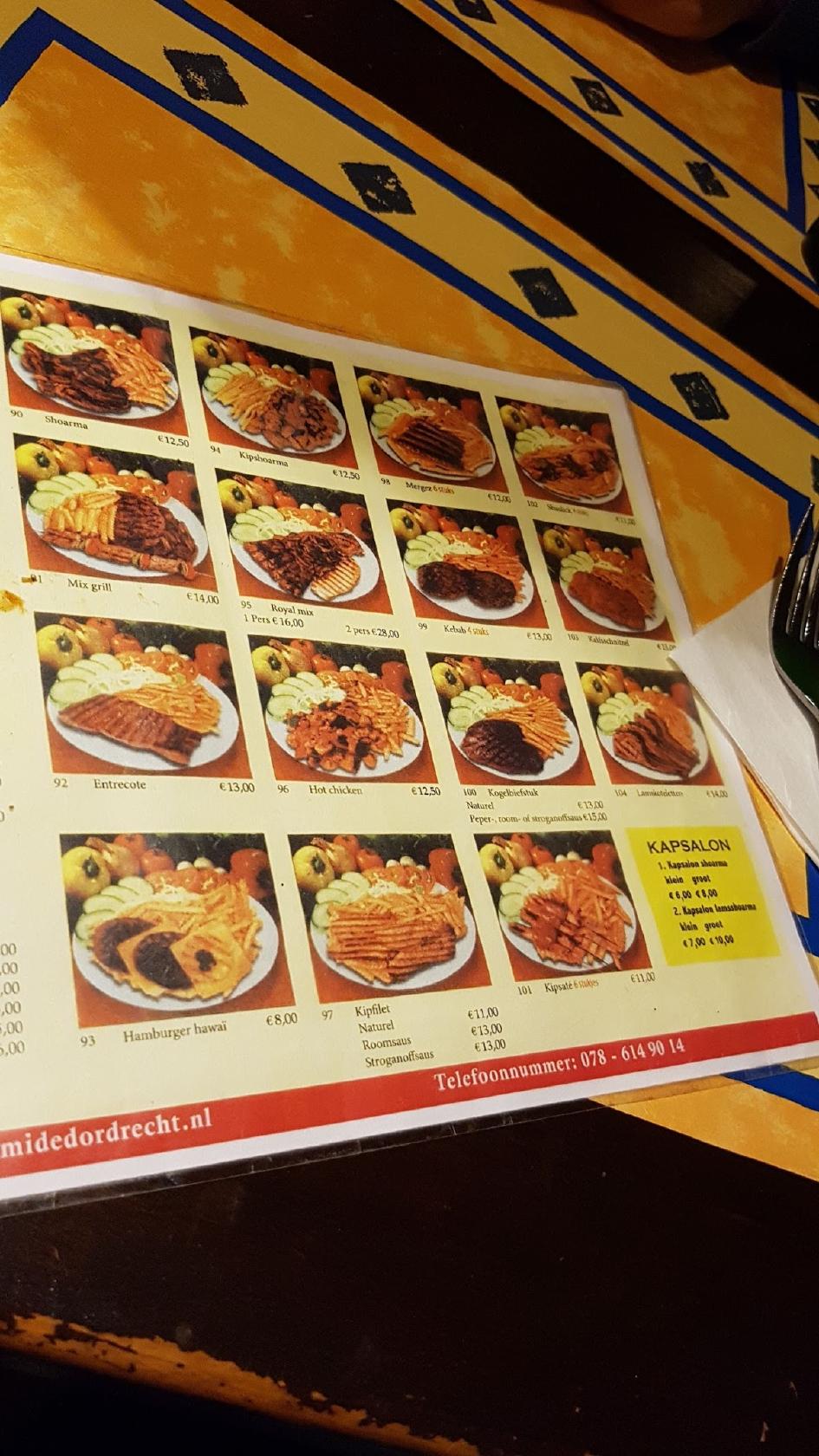 Menu at Pyramid, Dordrecht