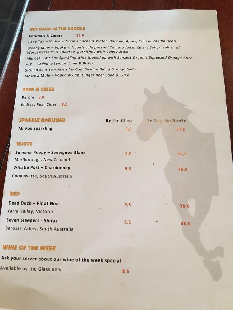 Menu at Snow Pony cafe, Deepdene