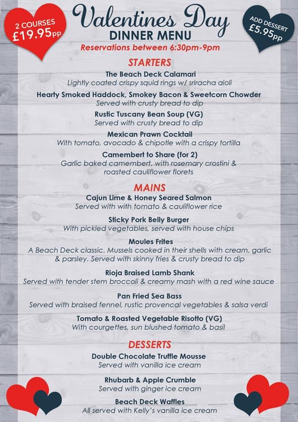 Menu at The Beach Deck cafe, Eastbourne