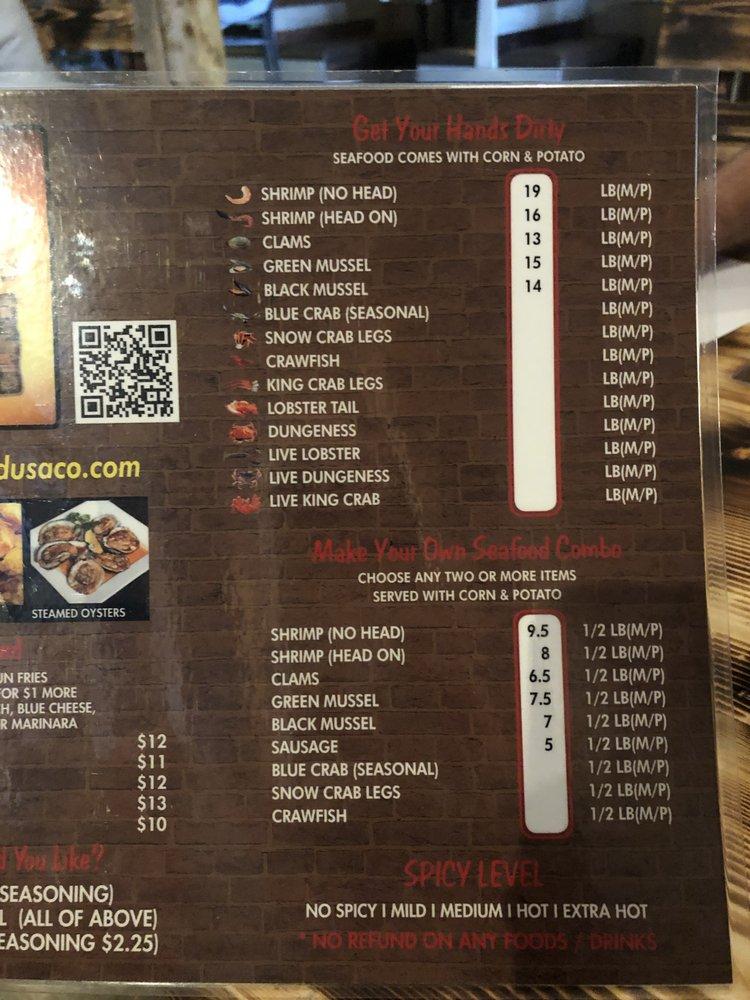 Menu at The Juicy Seafood restaurant, Aurora