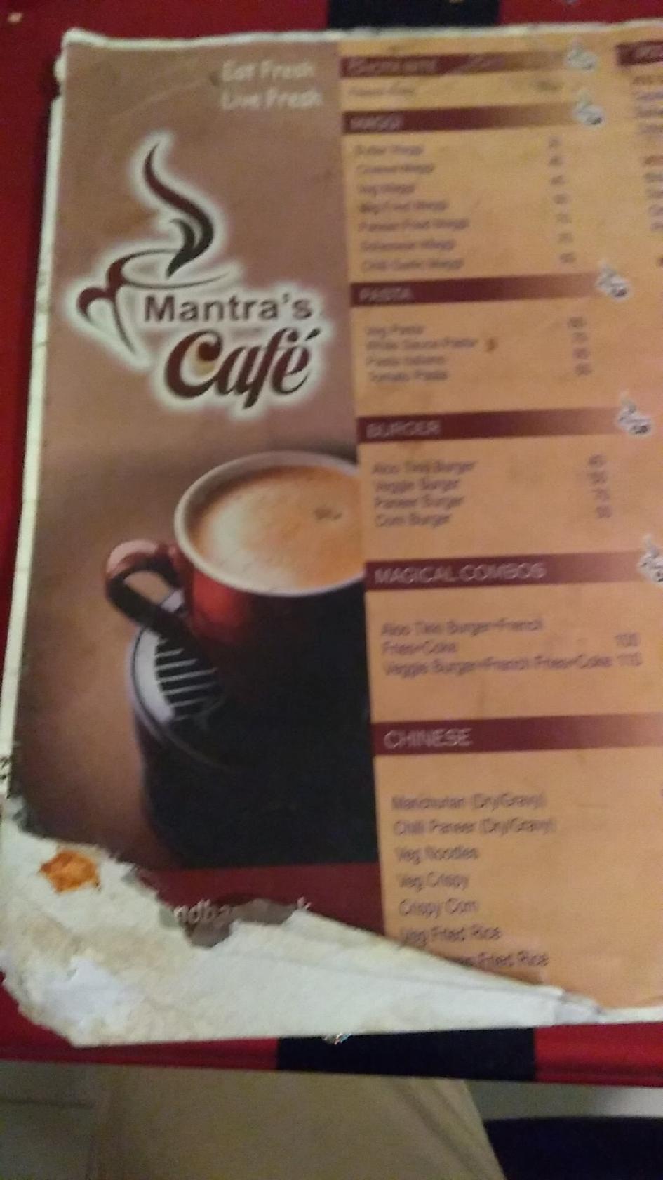 Menu at mantra cafe, Khargone