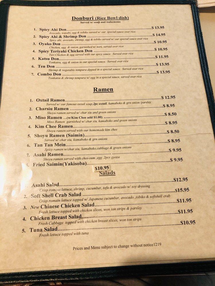 Menu at Asahi Grill Ward restaurant, Honolulu, 515 Ward Ave