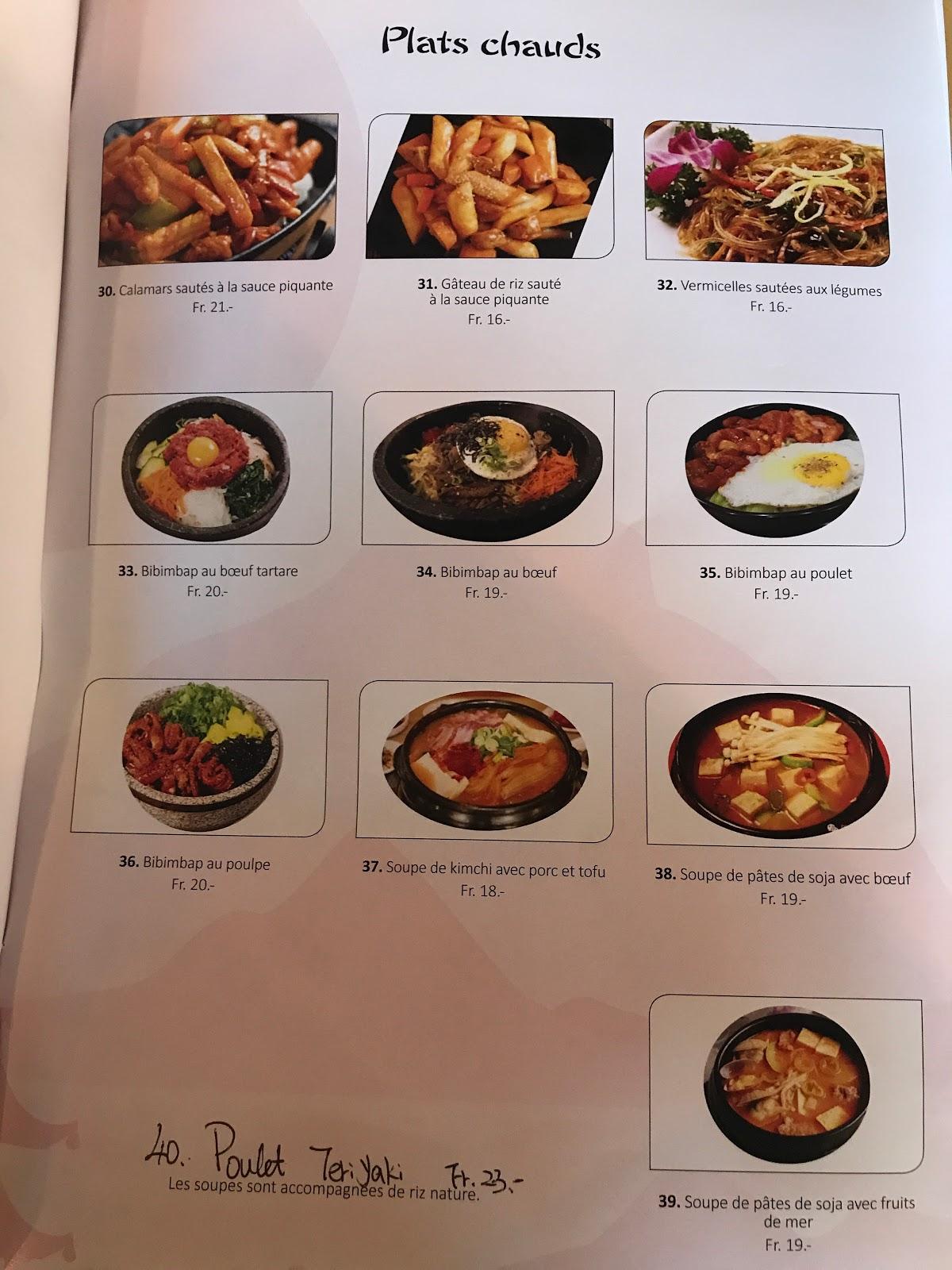 Menu at Chez lin, Sion